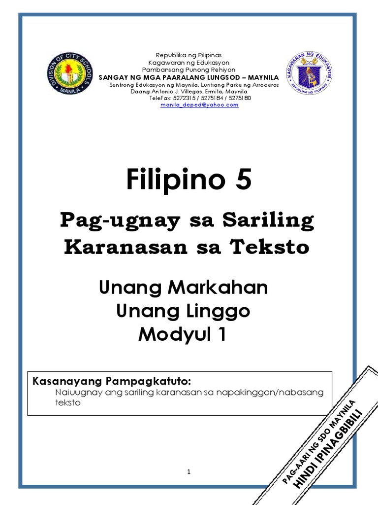 FILIPINO-5 Q1 Mod1 | PDF FILIPINO-5 Q1 Mod1 | PDF