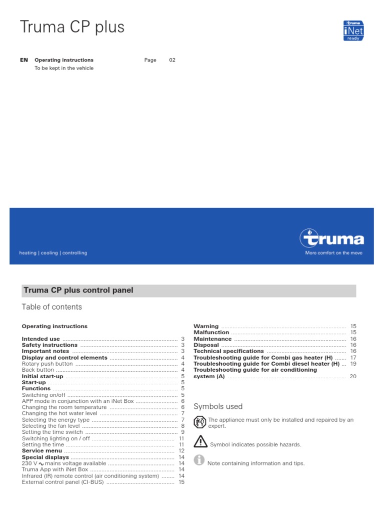 Truma Heating CP Plus Operating Instructions EN | PDF | Water Heating ...