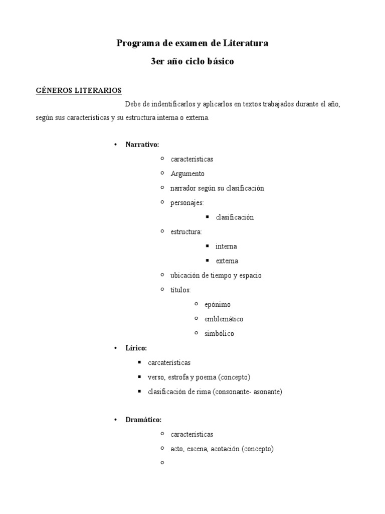 Examen de Literatura 3er Año | PDF | Poesía | Rima