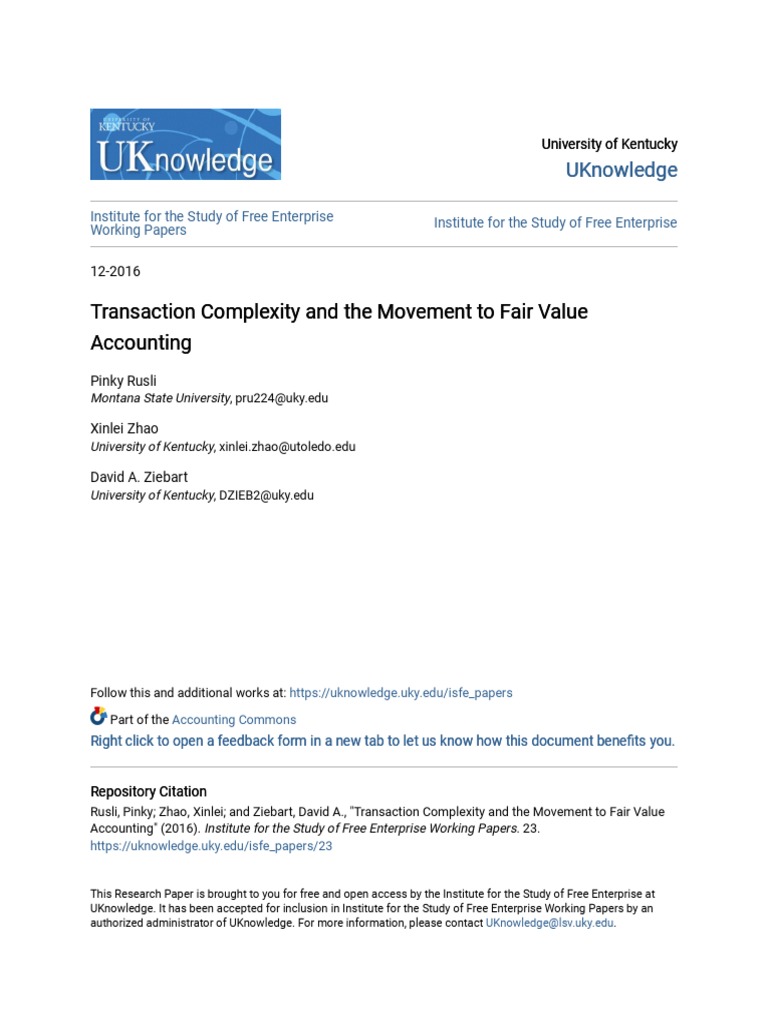 Transaction Complexity and The Movement To Fair Value Accounting | Download Free PDF | Financial ...