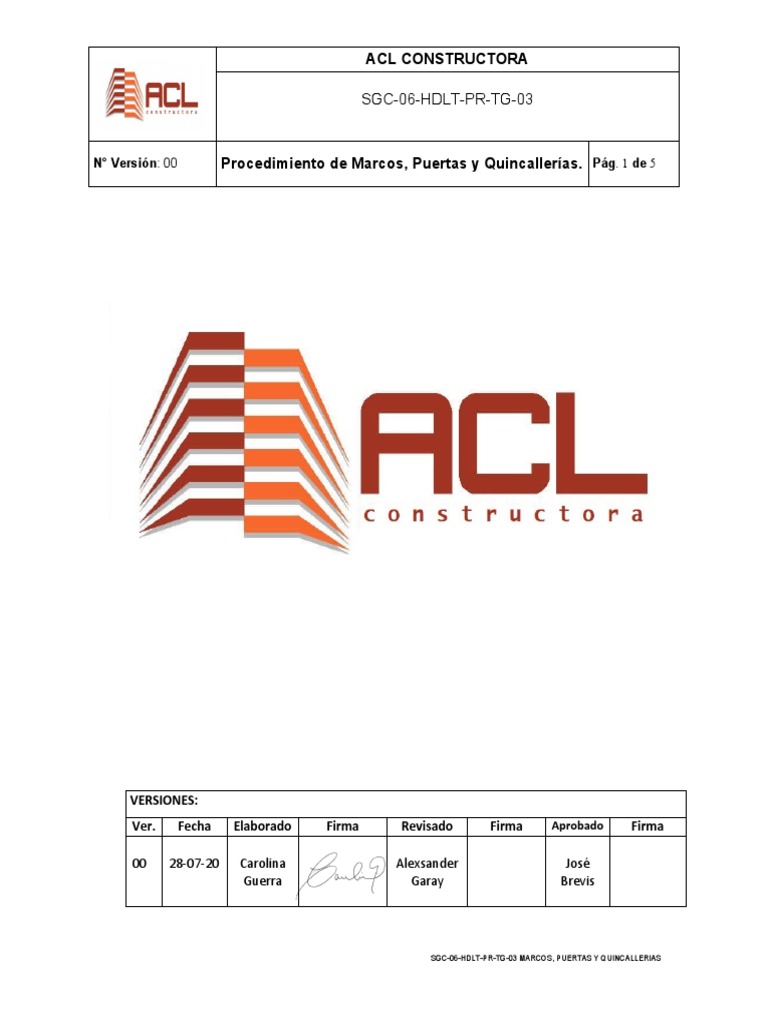 6 PR-TG-03 Procedimiento Marcos, Puertas y Quincallerias HDLT | PDF