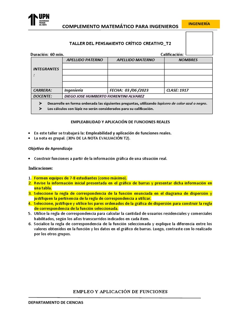 Taller de Competencias TPCC - T2 | PDF | Función (Matemáticas) | Línea (geometría)