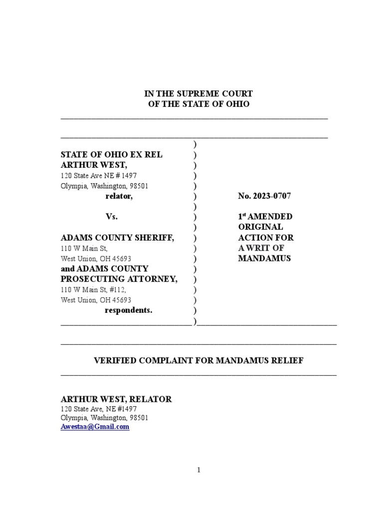 1st Amended Complaint OSH June 5 | PDF | Mandamus | Search Warrant