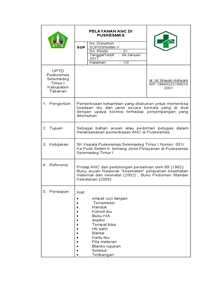 Sop Pelayanan Anc | PDF