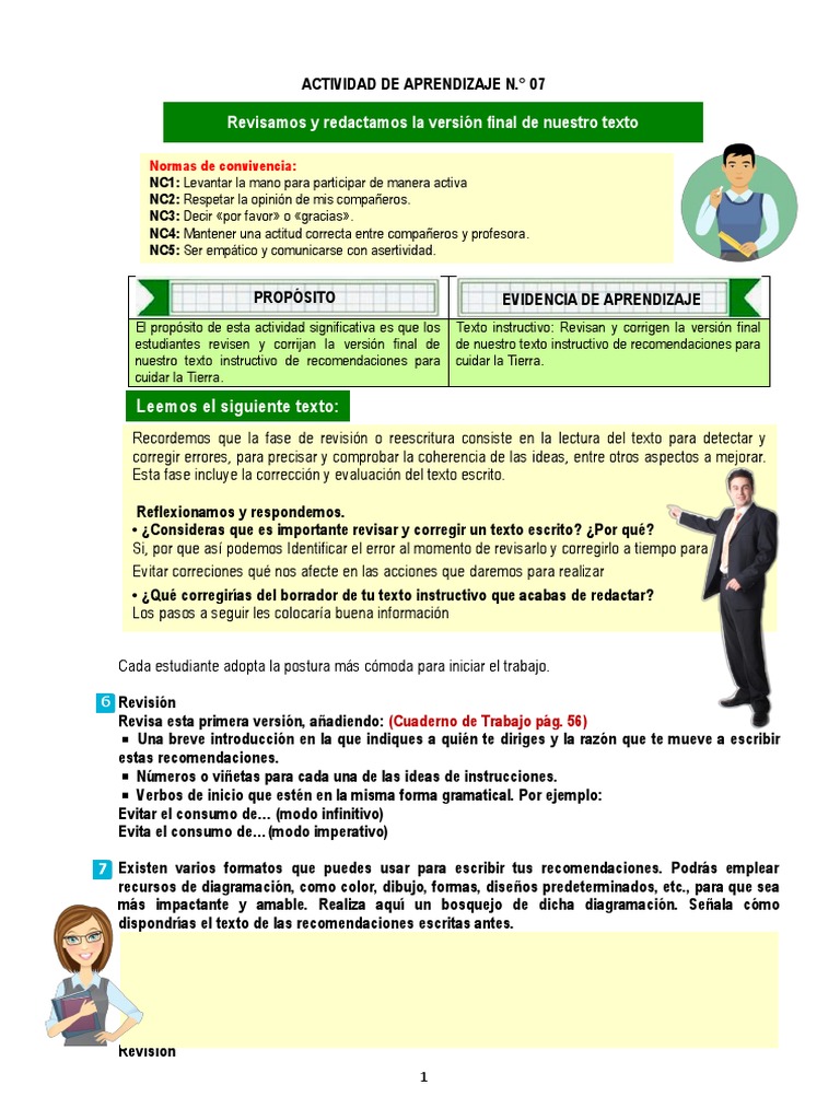 Ficha-7-Revisión Texto Instructivo-5° | PDF | Ciencia cognitiva | Cognición