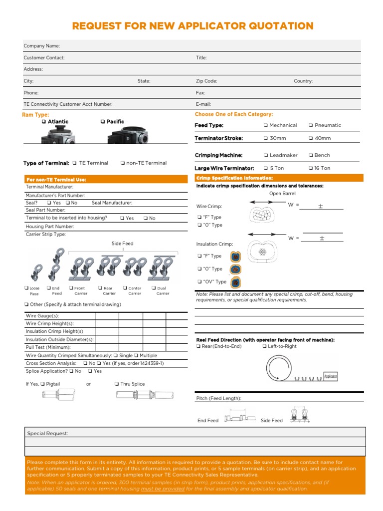 Te Applicator Quote Request 042519 | PDF | Wire | Manufactured Goods