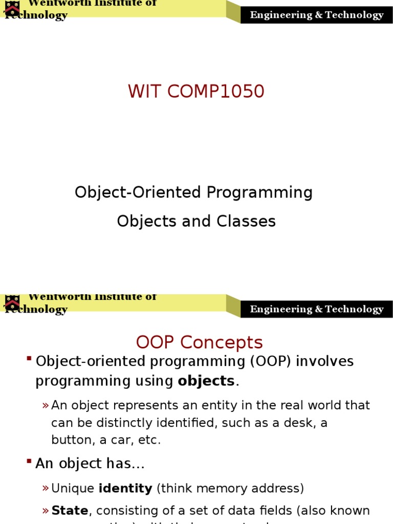 Wit Comp1050 Object Oriented Programming Objects And Classes Pdf 5306