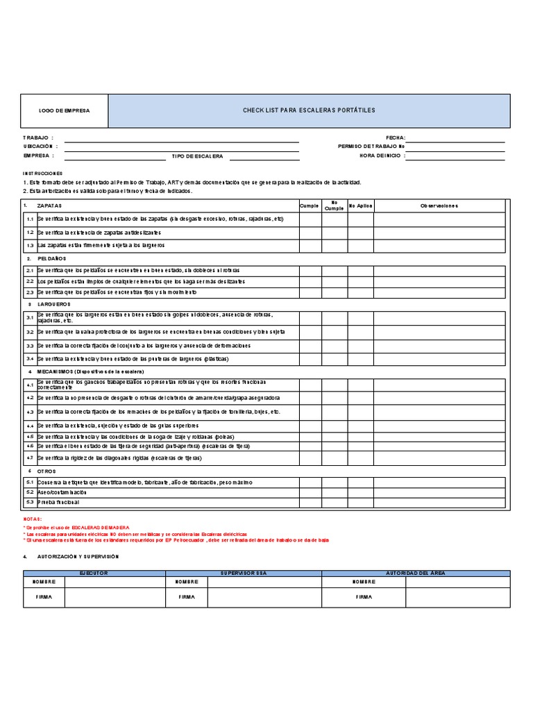 Check List para Escaleras | PDF