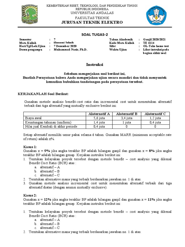 Soal Tugas 2 Ekonomi Teknik 2022 | PDF