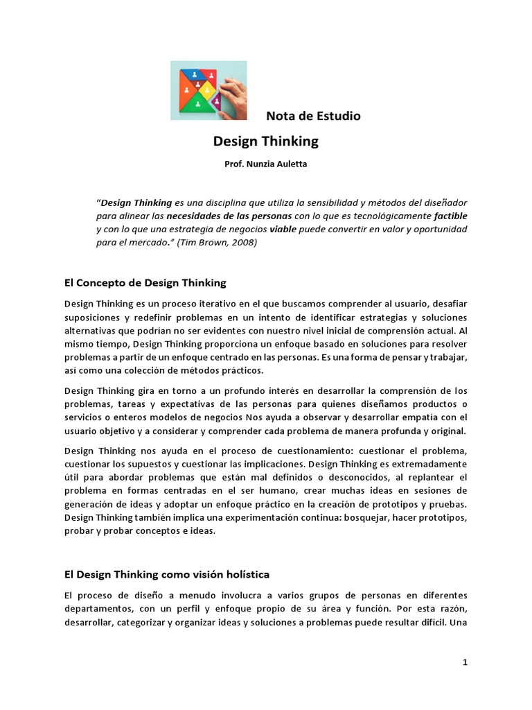 Nota de Estudio Design Thinking | PDF | El pensamiento de diseño | Pensamiento