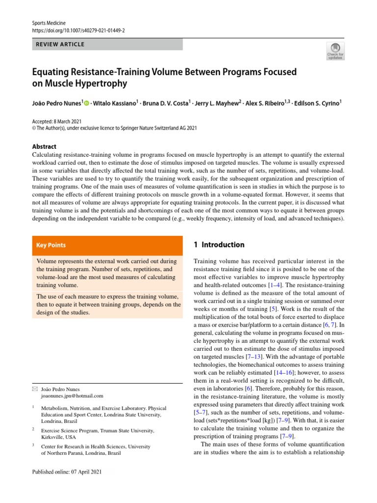 Equating Resistance Training Volume | PDF | Strength Training ...