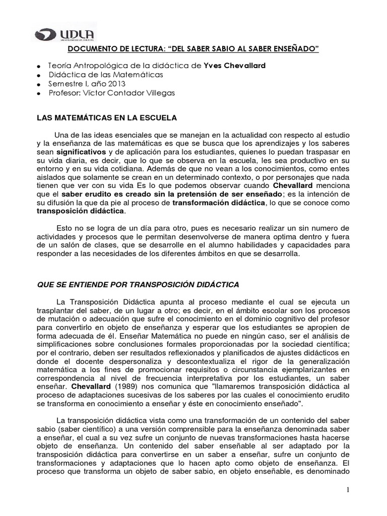 Transposición Didáctica en Matemáticas | PDF | Crecimiento personal y ...