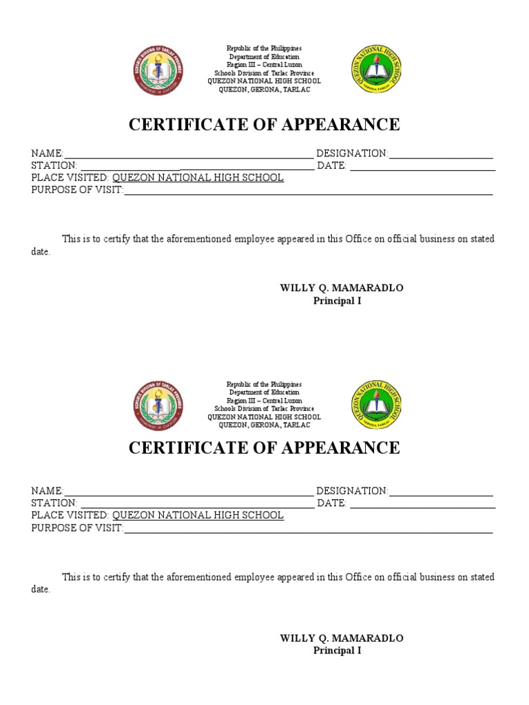 Certificate of Appearance | PDF