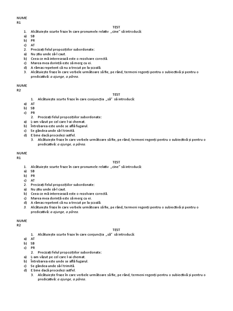 Test Clasa 8 Fraza | PDF