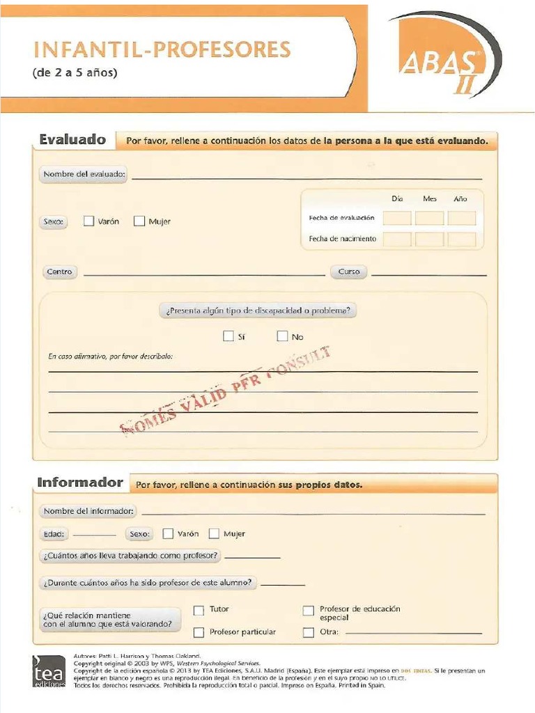 Abas II Cuadernillo Infantil de 2 A 5 Aos Version Profesores - Compress ...