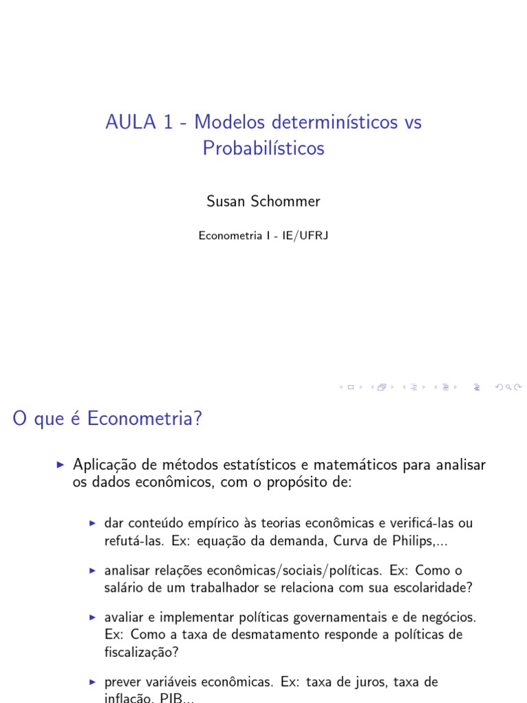 AULA 1 - Modelos determinísticos vs Probabiĺısticos | PDF | Economia | Econometria