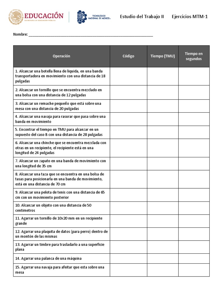 Ejercicios MTM-1 | PDF