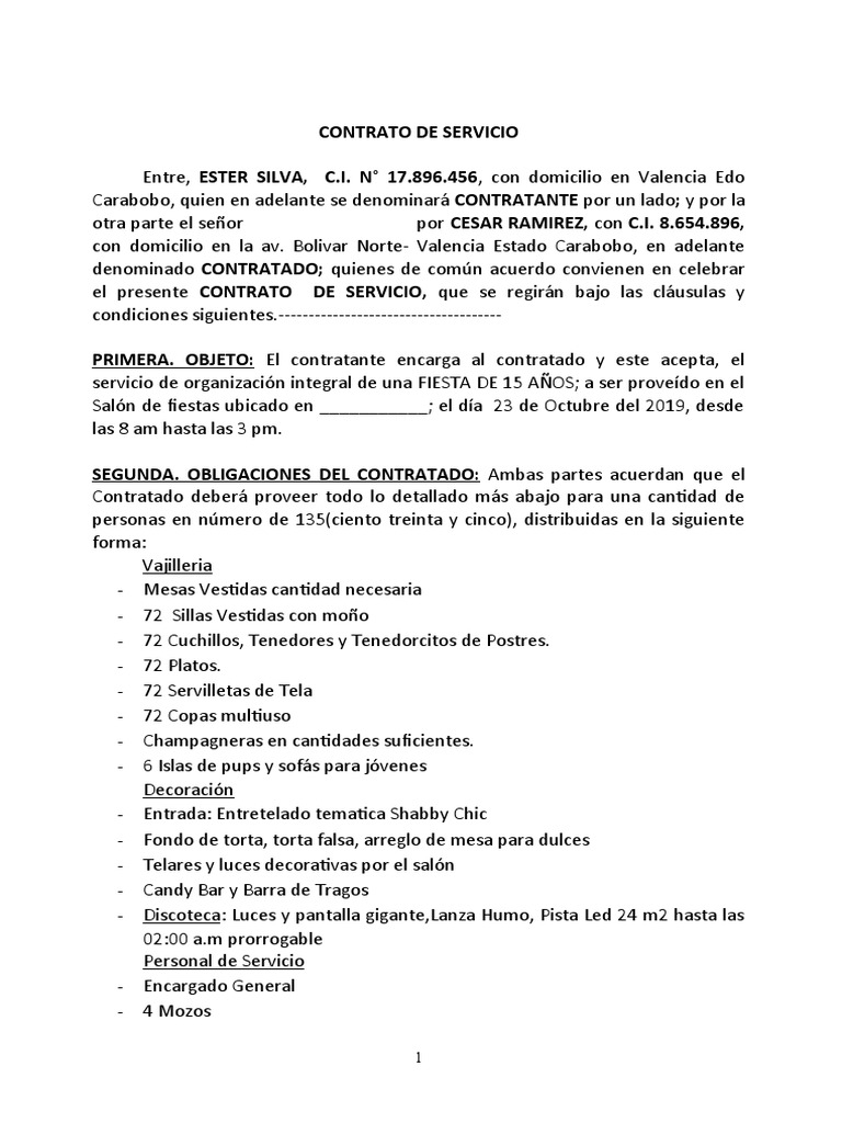 Contrato de Servicio Comida | Descargar gratis PDF | Hamburguesas ...