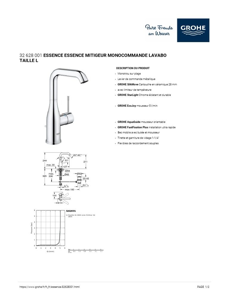 GROHE Specification Sheet 32628001 | PDF