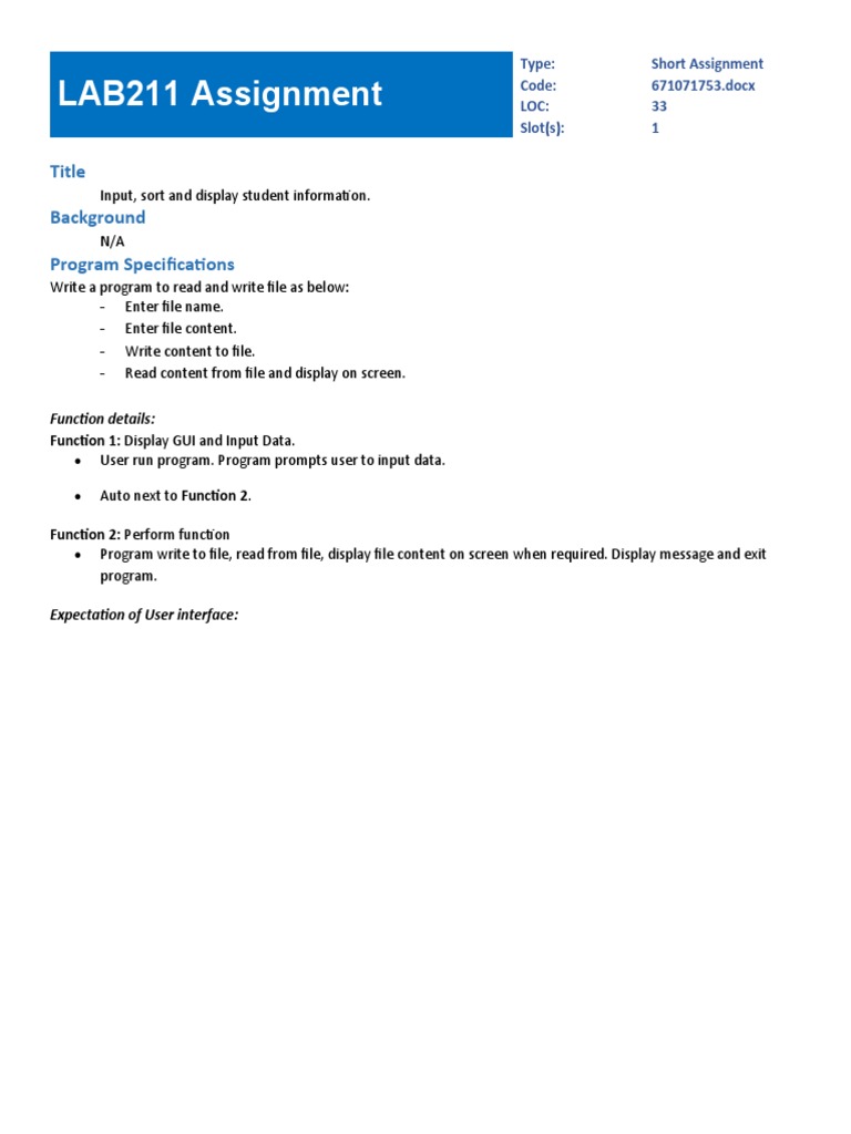 LAB211 Assignment: Title Background Program Specifications | PDF | Computer File | Graphical ...
