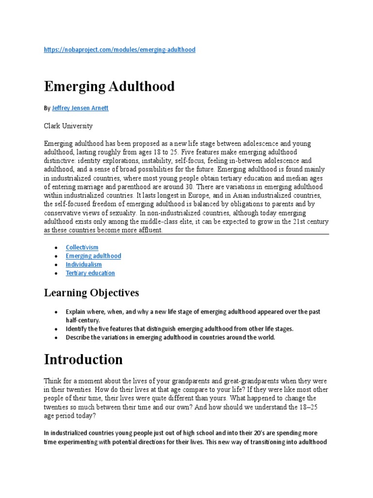 NOBA Emerging Adulthood | PDF