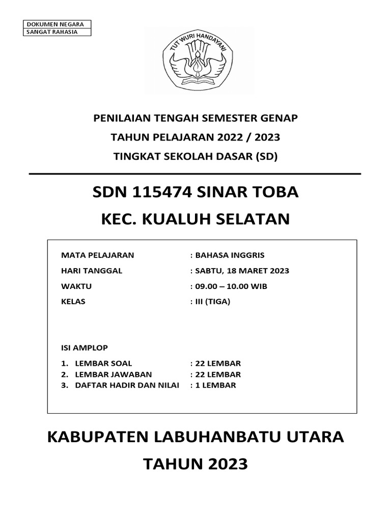 SAMPUL SOAL PTS | PDF