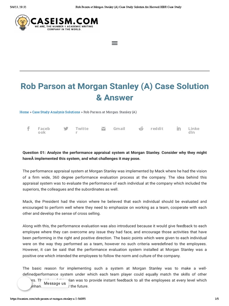Rob Parson at Morgan Stanley (A) Case Study Solution For Harvard HBR ... Rob Parson at Morgan Stanley (A) Case Study Solution For Harvard HBR ...
