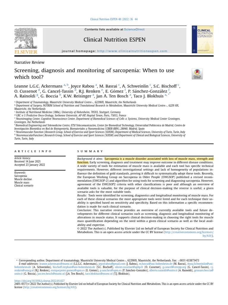 Sarcopenia ESPEN 2022 | PDF | Medical Imaging | Ct Scan