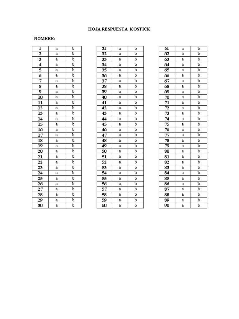KOSTICK - Hoja de Respuestas | PDF