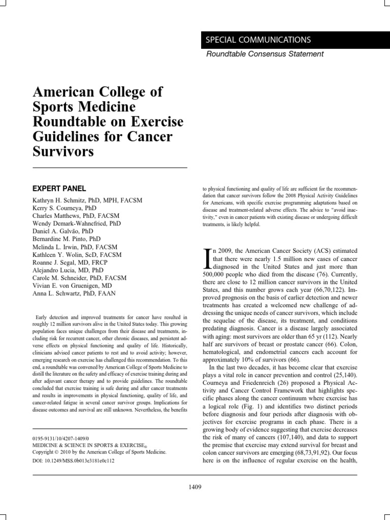 ACSM Cancer Consensus Protocol Survivors 1 | PDF
