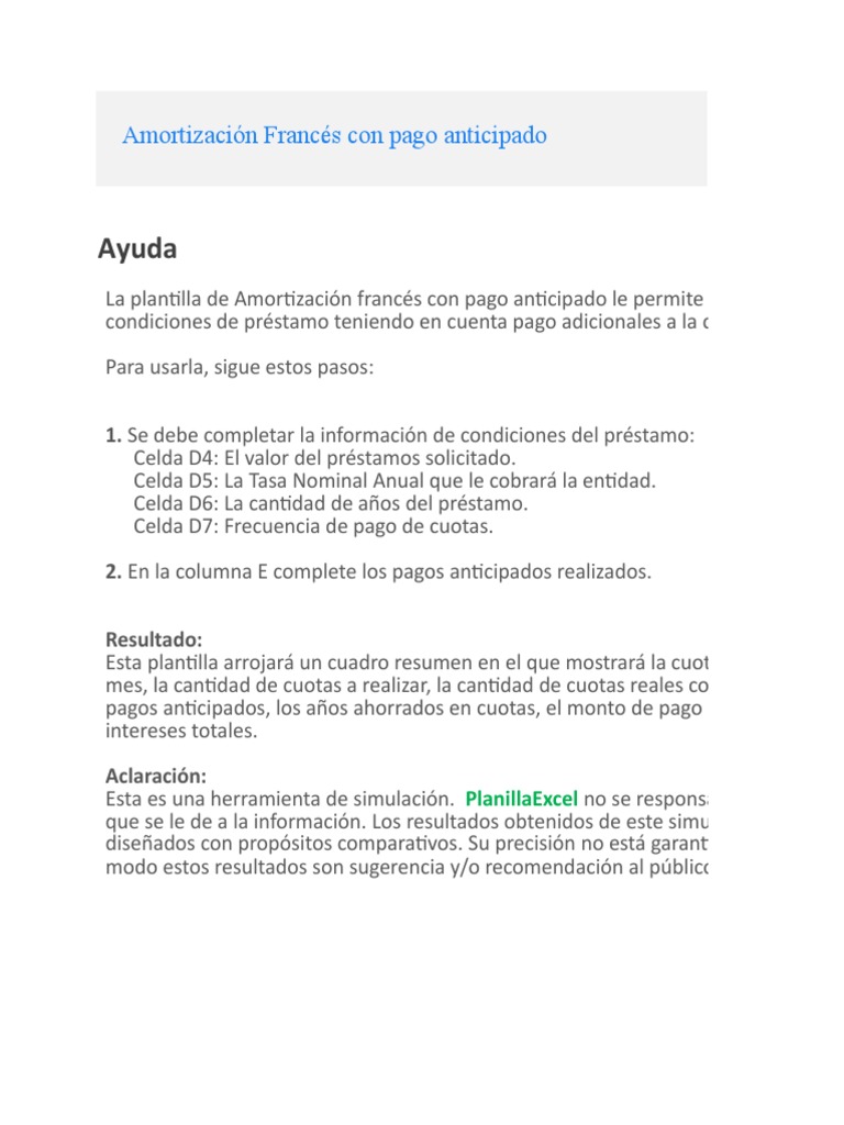 Amortizacion de Prestamo Con Pago Anticipado en Excel | PDF