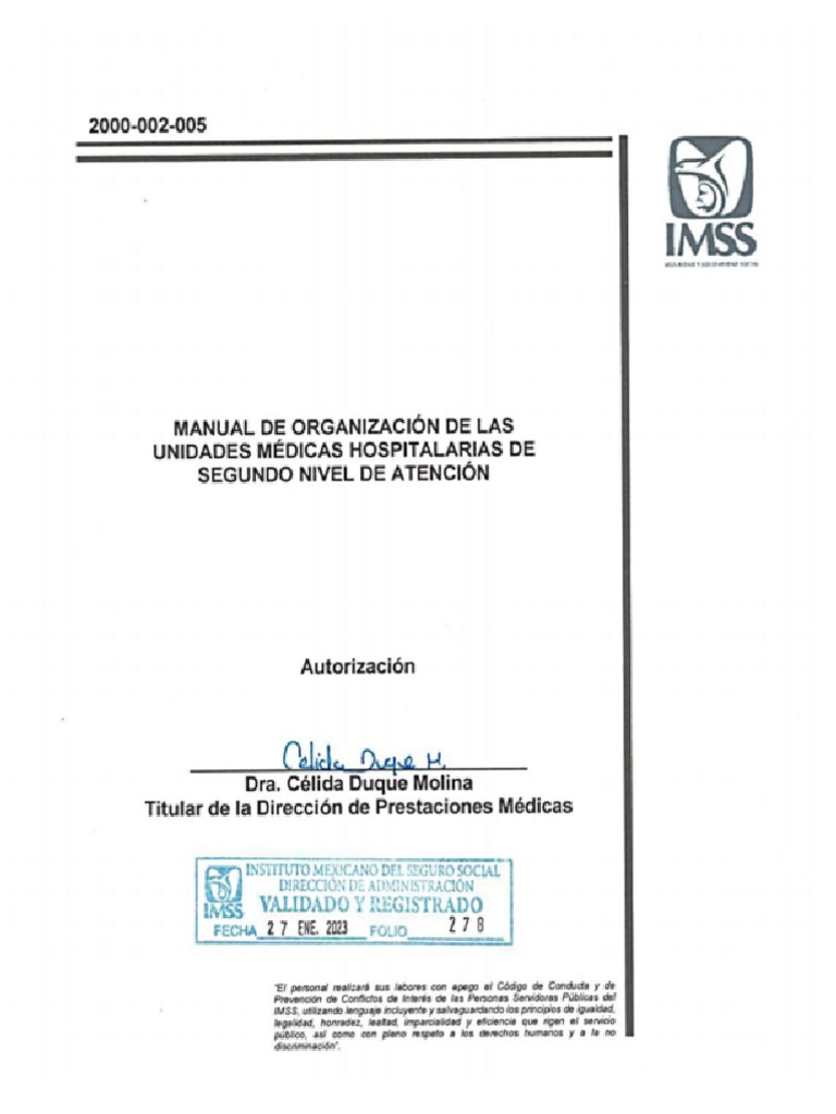 2000-002-005 Manual de Organizacion de Las UMH de Segundo Nivel | PDF | Hospital | Medicina
