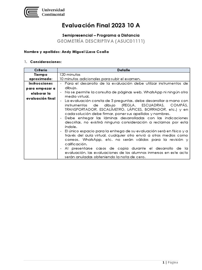 Examen Final de Geometria | PDF