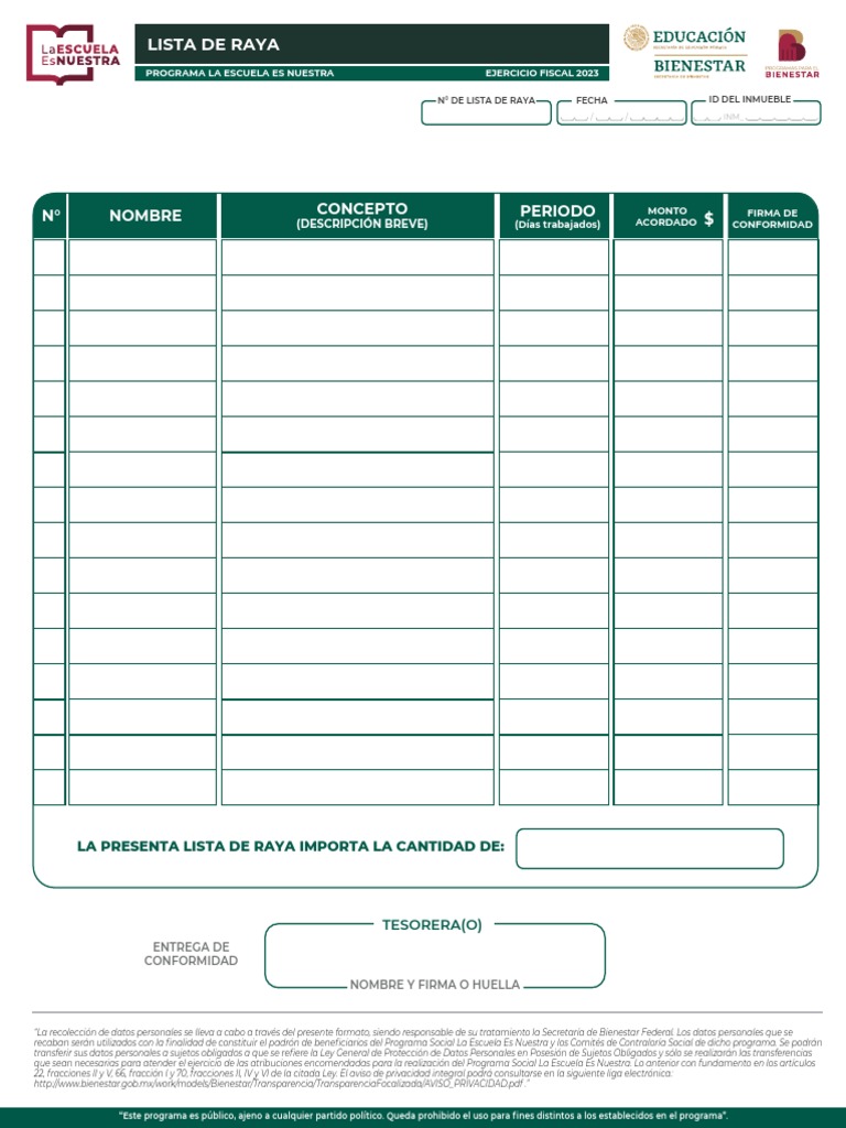 8ge8TR3kXq-FORMATO - LISTA DE RAYA - EF23 - 14 - 02 - 23 | PDF