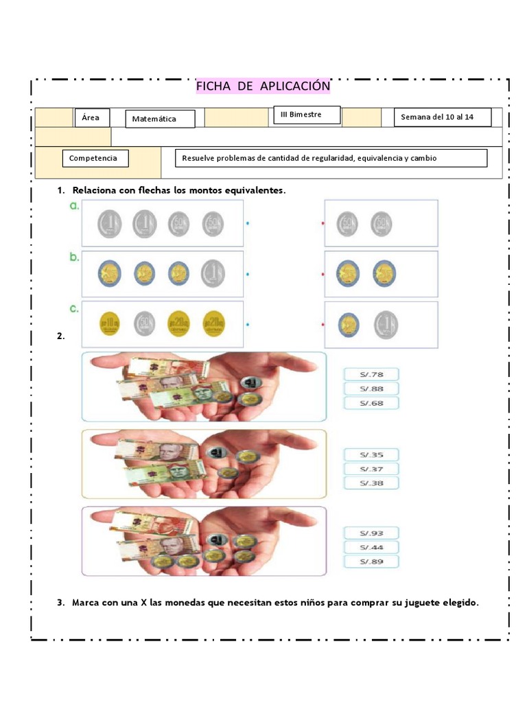 2°grado - Ficha - IV BIM - MATEMÁTICA, Monedas | PDF