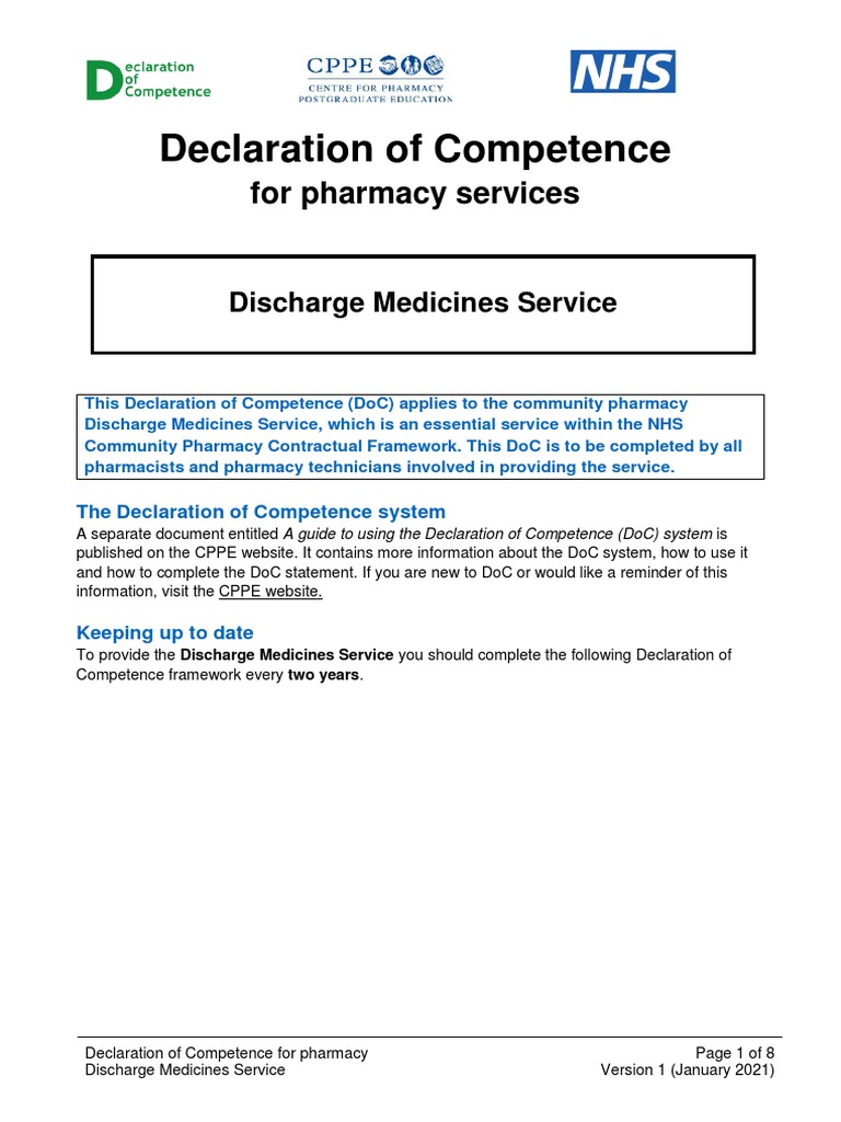 Pharmacy Discharge Medicines Service Competence | PDF | Pharmacy | Patient