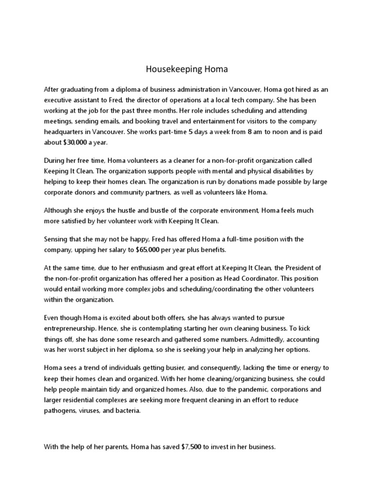 Individual Assignment - Spring 2023 - Housekeeping Homa | PDF