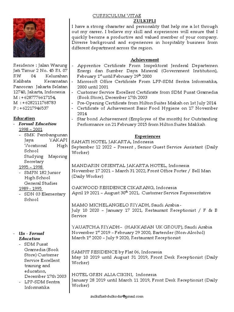 CV Zul 2022 | PDF | Business | Foodservice