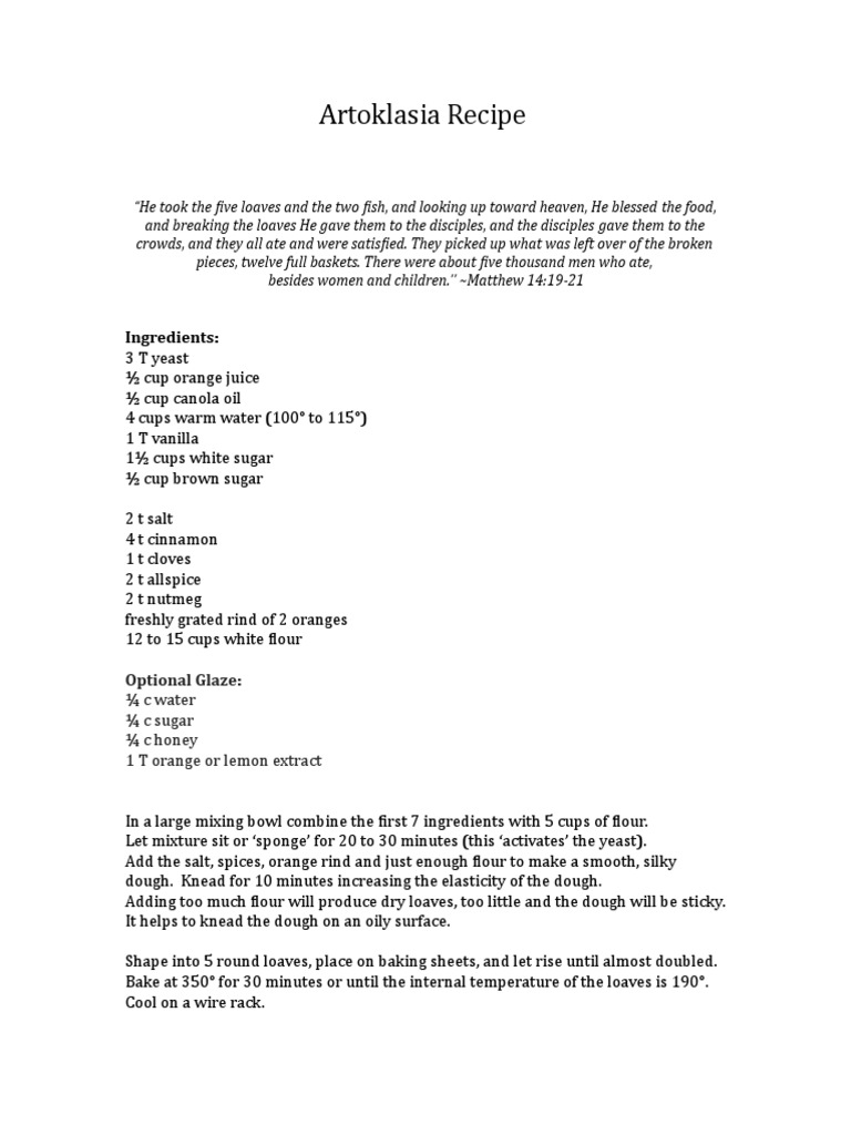 Artoklasia Recipe | PDF