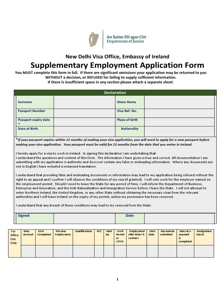 Supplementary Employment Application Form Ndvo | PDF | Travel Visa ...