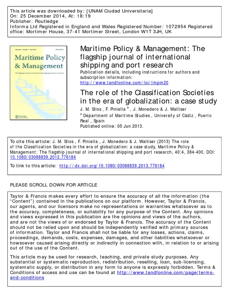 The Role of The Classification Societies in The Era of Globalization A ...