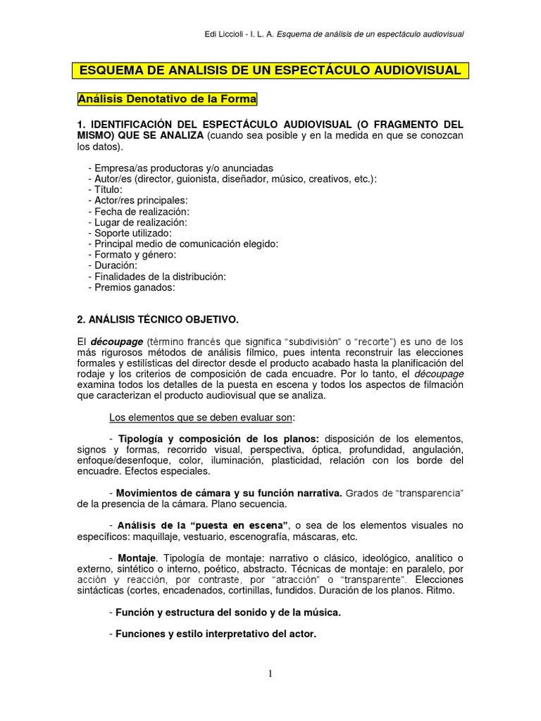 Esquema de Analisis de Un Espectáculo Audiovisual | PDF | Arte