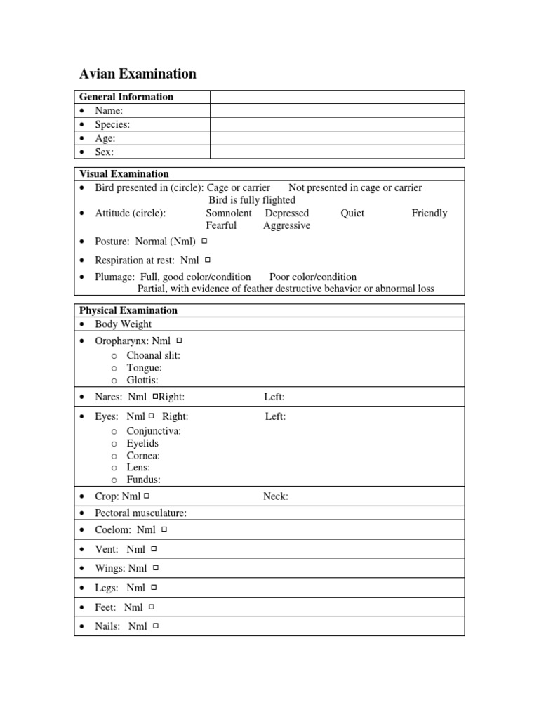 Avian-Physical-Exam_form_1 | PDF