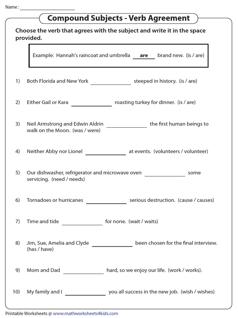 Compound Subjects And Verbs Worksheet What Is A Compound Subject: