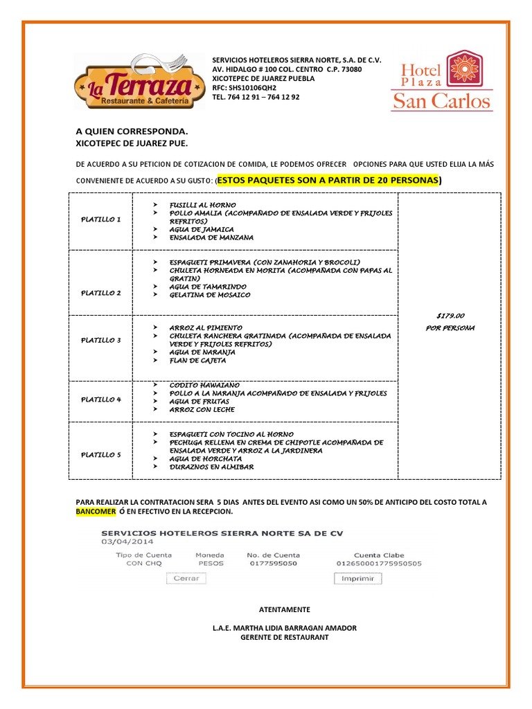 PROPUESTA DE COMIDA 020523 | PDF