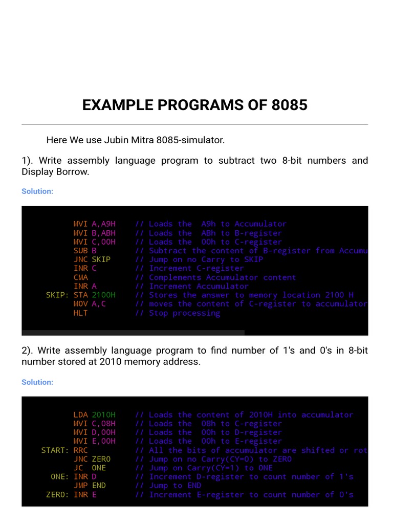 8085 Programming Examples - Collegeek | PDF | Assembly Language | Arithmetic