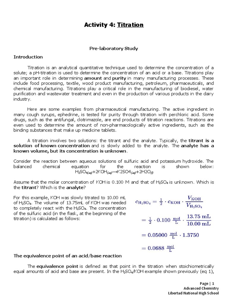 Lab Activity 4 Titration | PDF | Titration | Chemistry Lab Activity 4 Titration | PDF | Titration | Chemistry