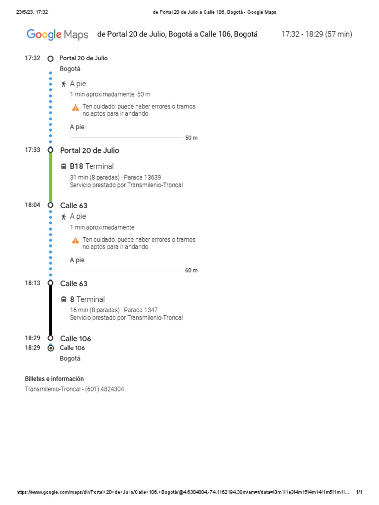 de Portal 20 de Julio a Calle 106, Bogotá - Google Maps | PDF
