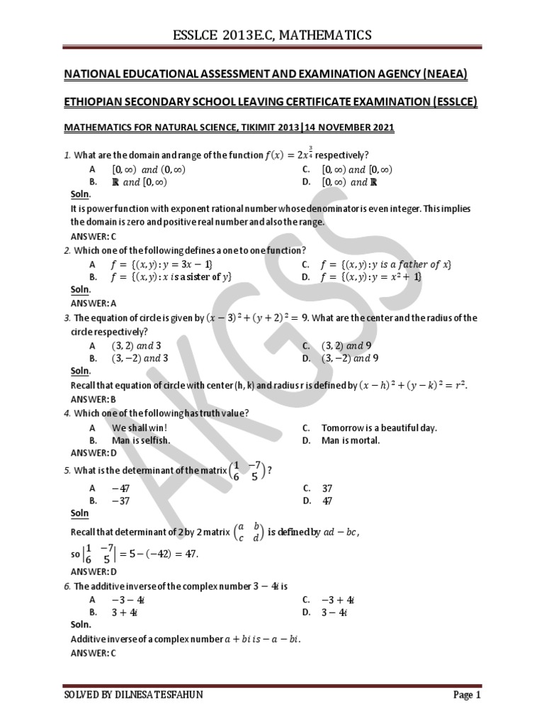 Esslce 2014 With Soln Tell | PDF | Determinant | Matrix (Mathematics)