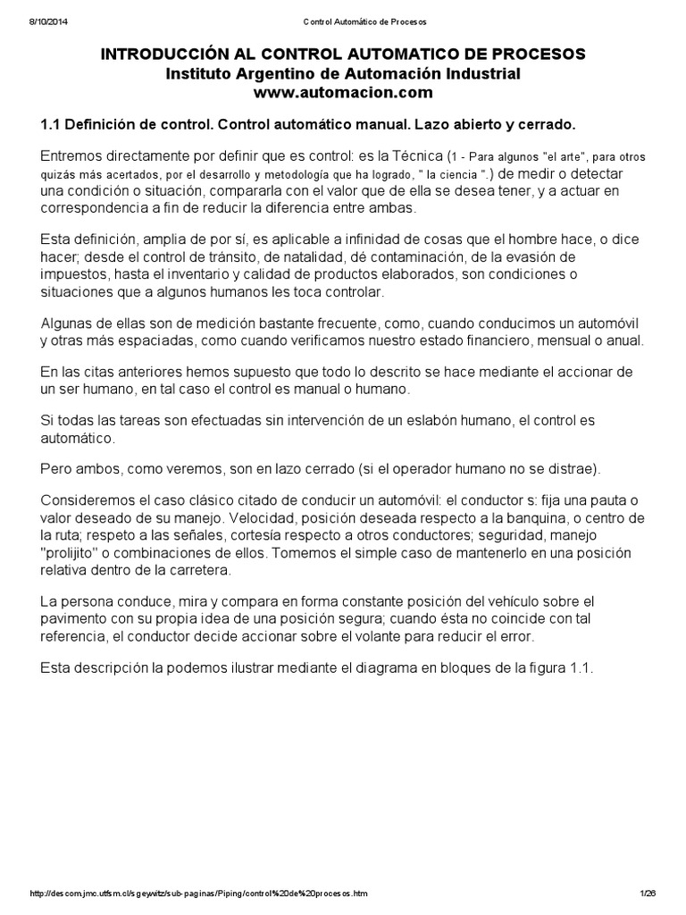 Control Automático de Procesos | PDF | Sistema de control | Exactitud y ...